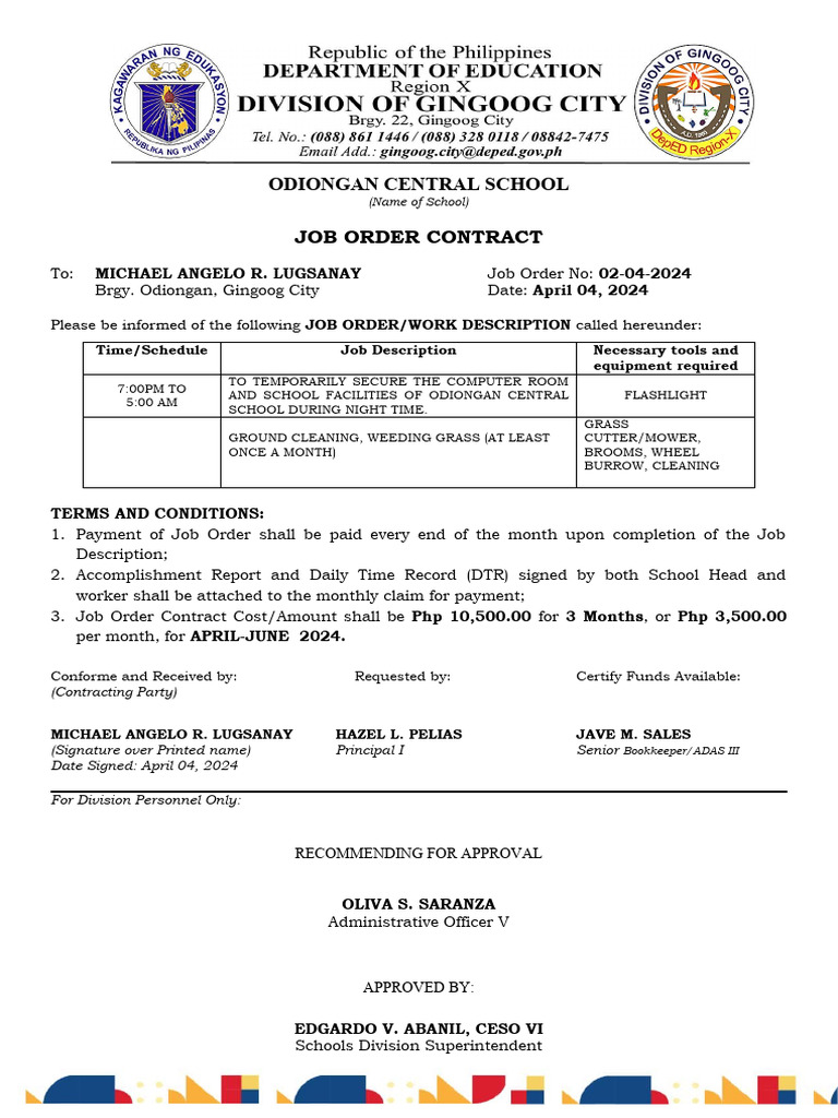 Odiongan Job Order Contract 2024 | PDF