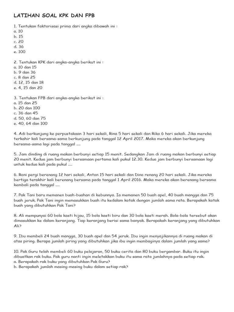 Latihan Soal KPK Dan FPB | PDF