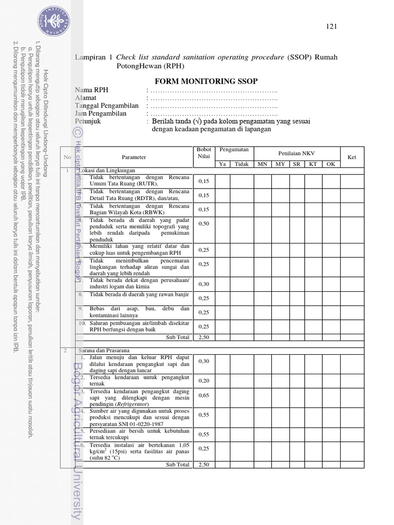 Adoc - Pub Lampiran 1 Check List Standard Sanitation Operatin | PDF