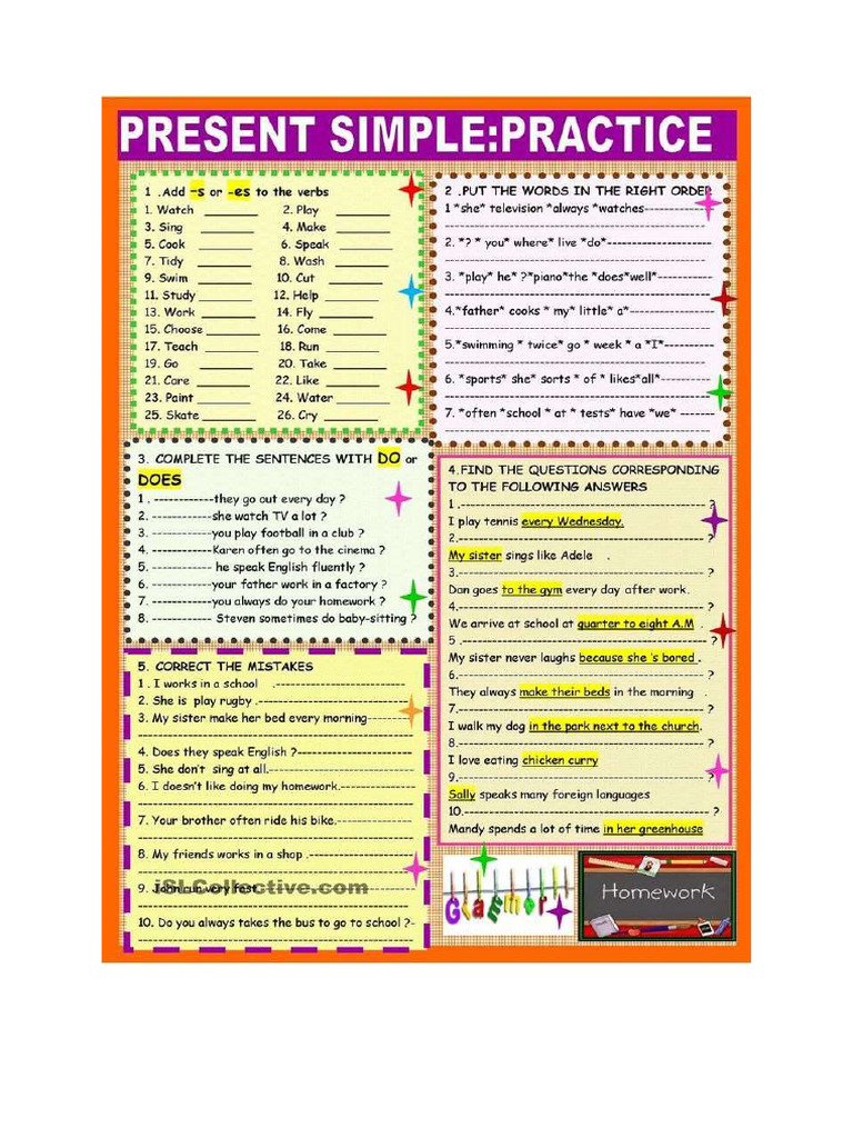 4em Fiche Exercices Present Simple Present | PDF