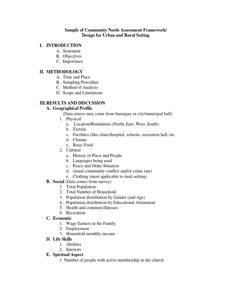 Community Needs Assessment Sample | PDF | Community | Needs Assessment