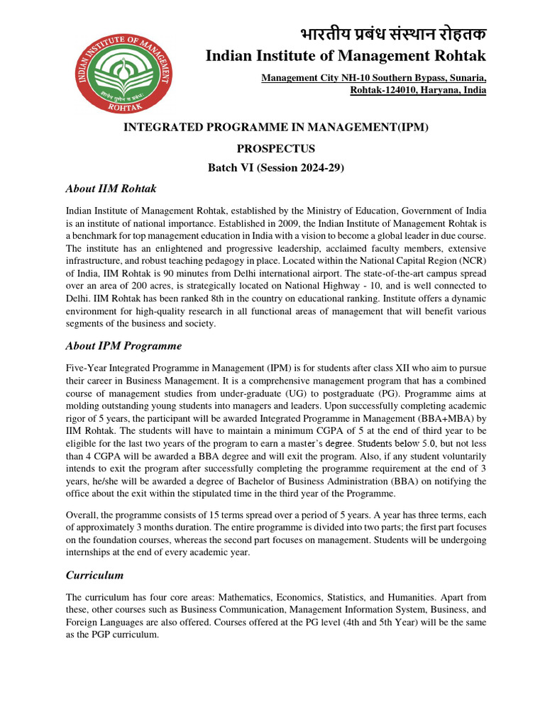 Indian Institute of Management Rohtak: Integrated Programme in ...