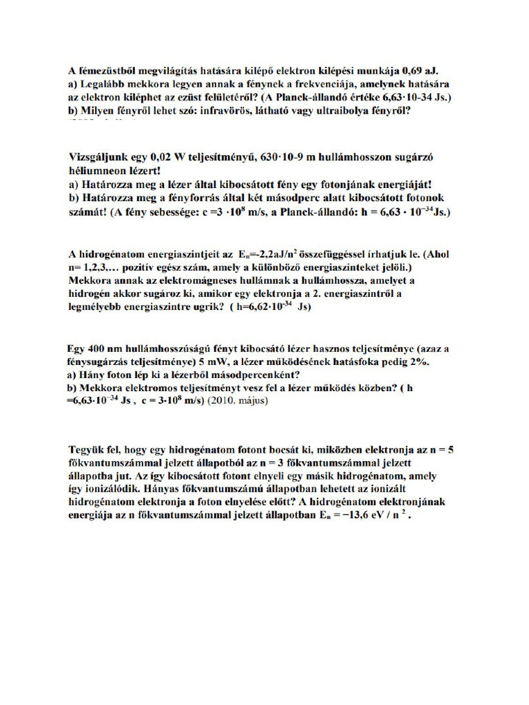 Modern Fizika Feladatok | PDF