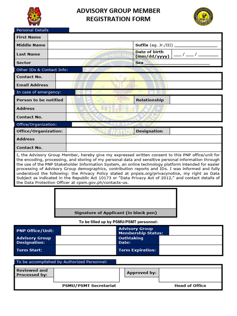 Advisory Group Member Registration Form | PDF | Career & Growth ...