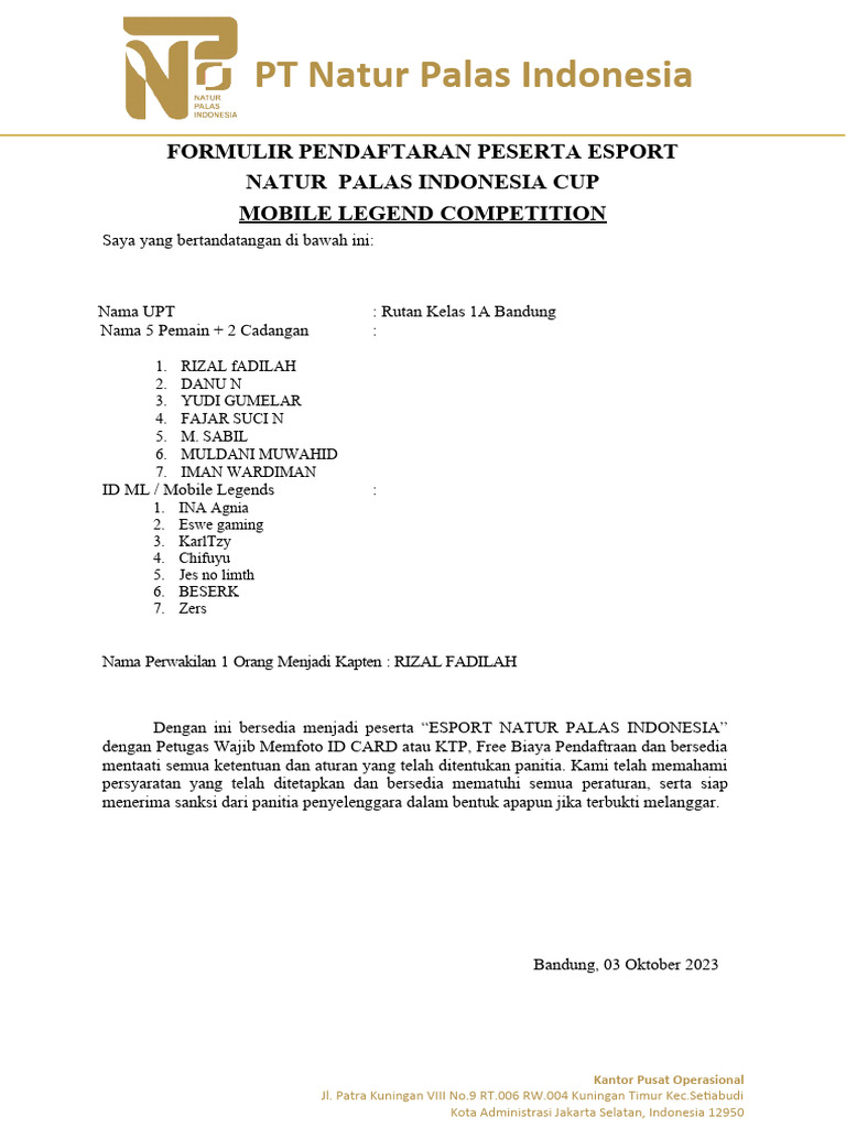 Formulir Pendaftaran MLBB | PDF