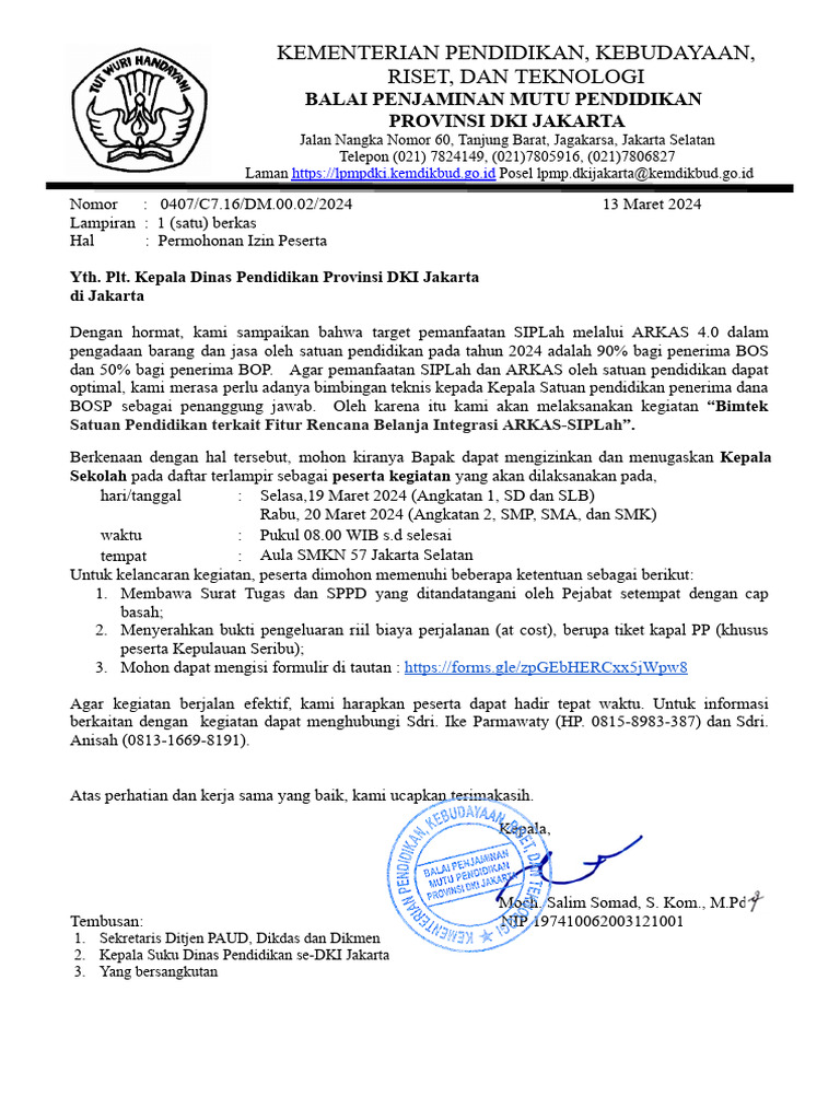 Surat Permohonan Peserta Bimtek | PDF