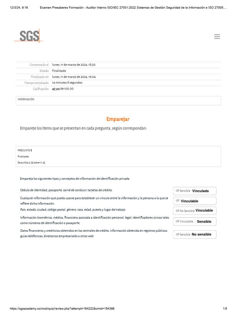 Examen Auditoría ISO/IEC 27001:2022 | PDF | La seguridad informática ...
