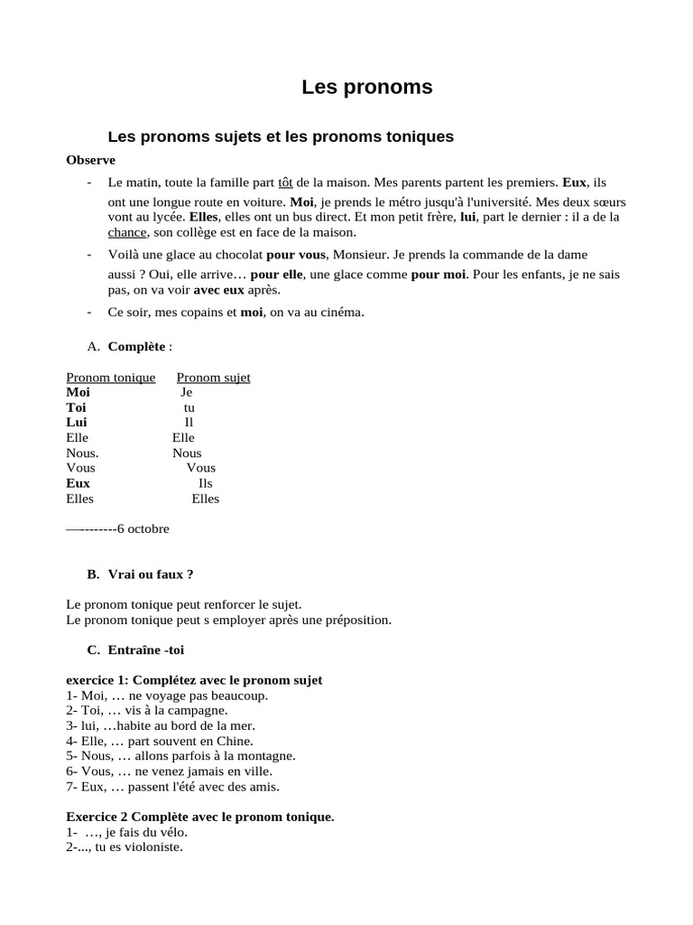 Les Pronoms | PDF | Complément d'objet | Syntaxe