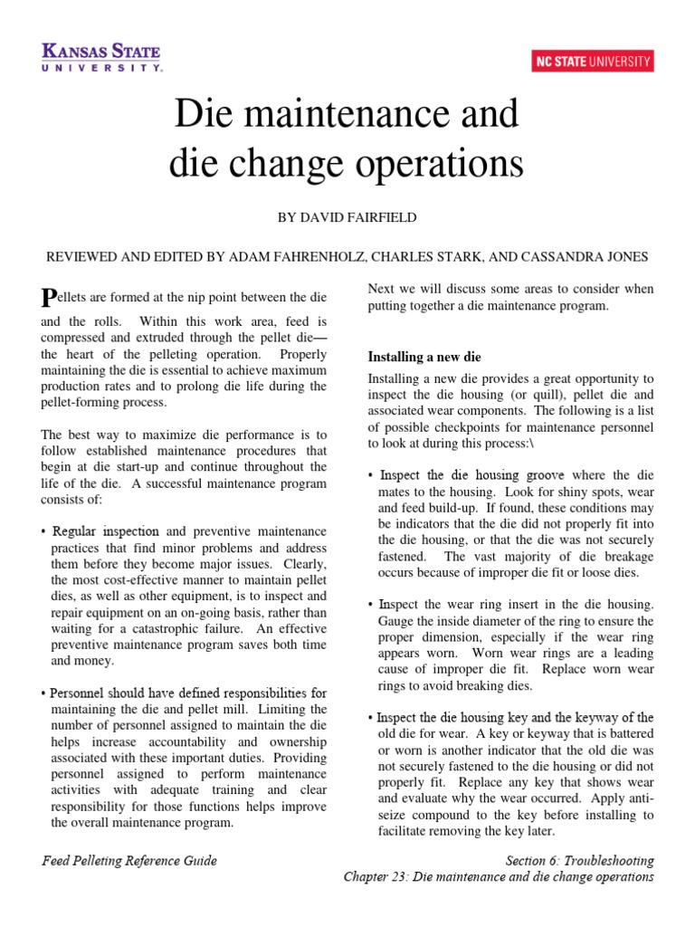 6-23 Die Maintenance and Die Change Operations | PDF | Wear | Screw