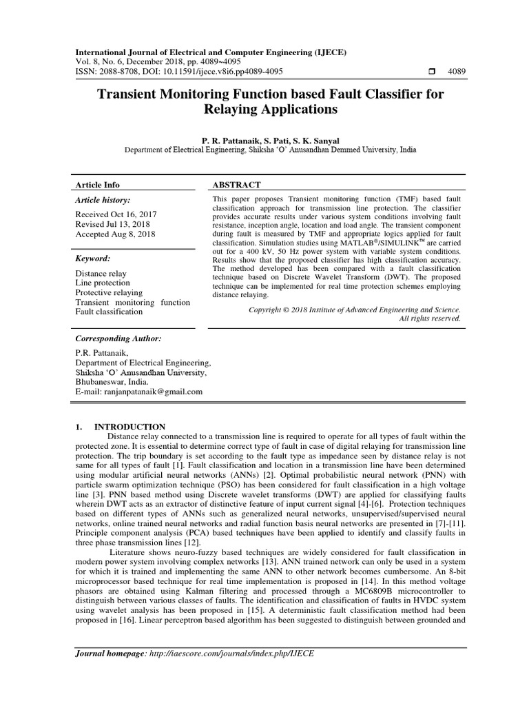2018_Transient Monitoring Function based Fault Classifier for | PDF | Wavelet | Discrete Fourier ...