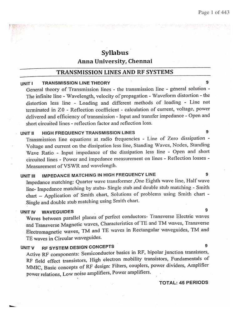Ec3551 Transmission Lines and RF Systems (Reg-2021) | PDF ...