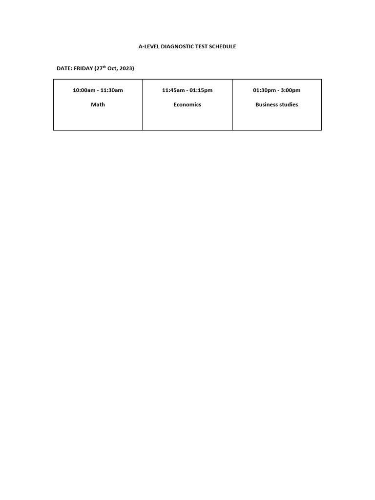 A-Level Diagnostic Test Schedule | PDF | Teaching Methods & Materials ...