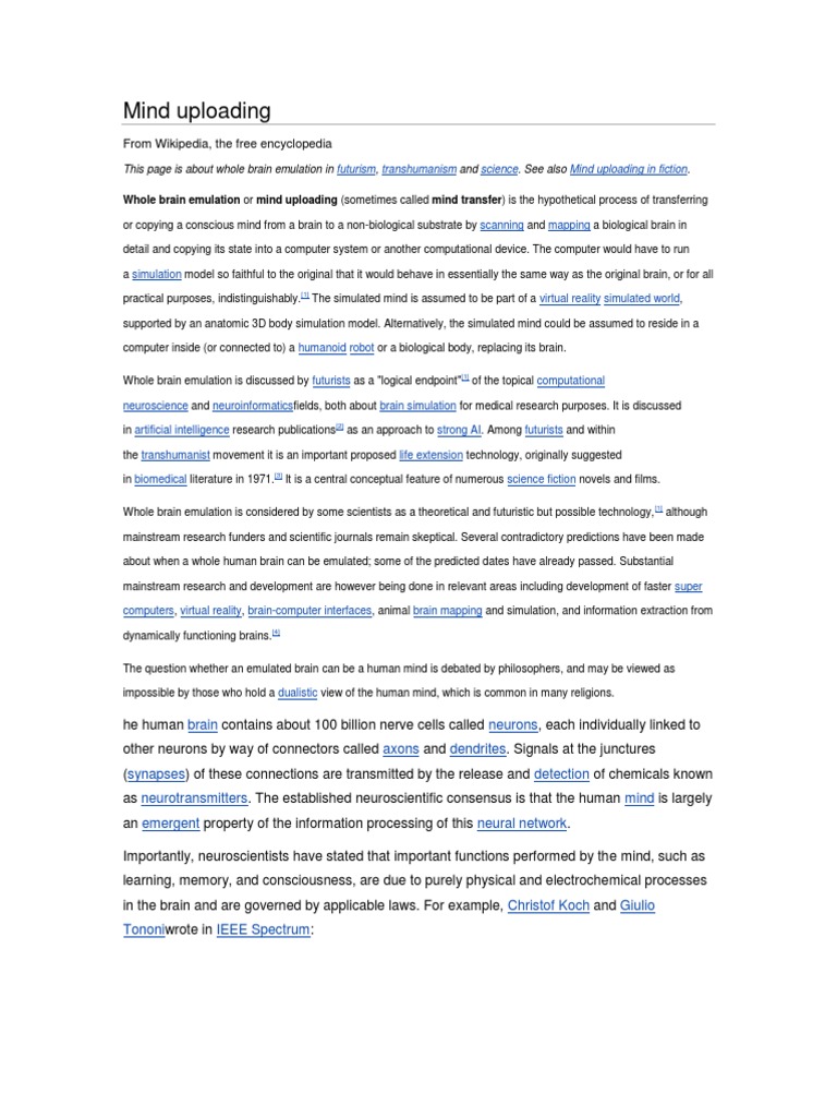 Understanding Mind Uploading Concepts | PDF | Brain | Nervous System