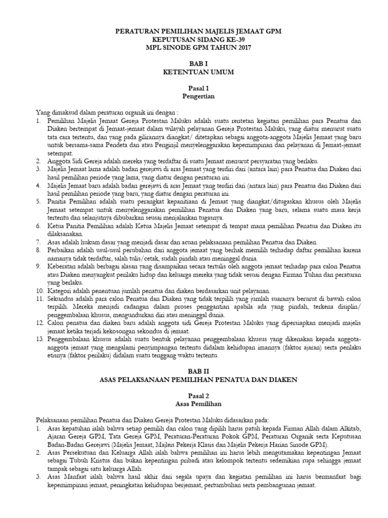 Peraturan Organik Pemilihan Majelis Jemaat GPM | PDF