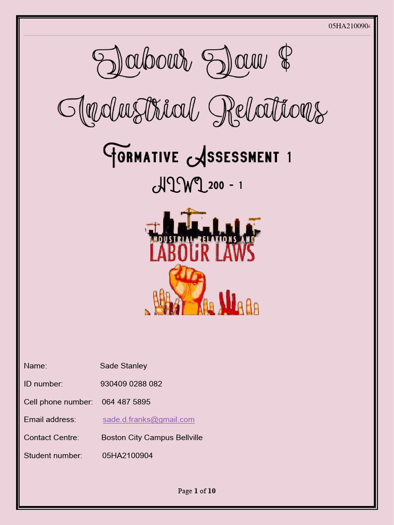 FA1 2024 Labour Law N Industrial Relations | PDF | Occupational Safety And Health | Employment