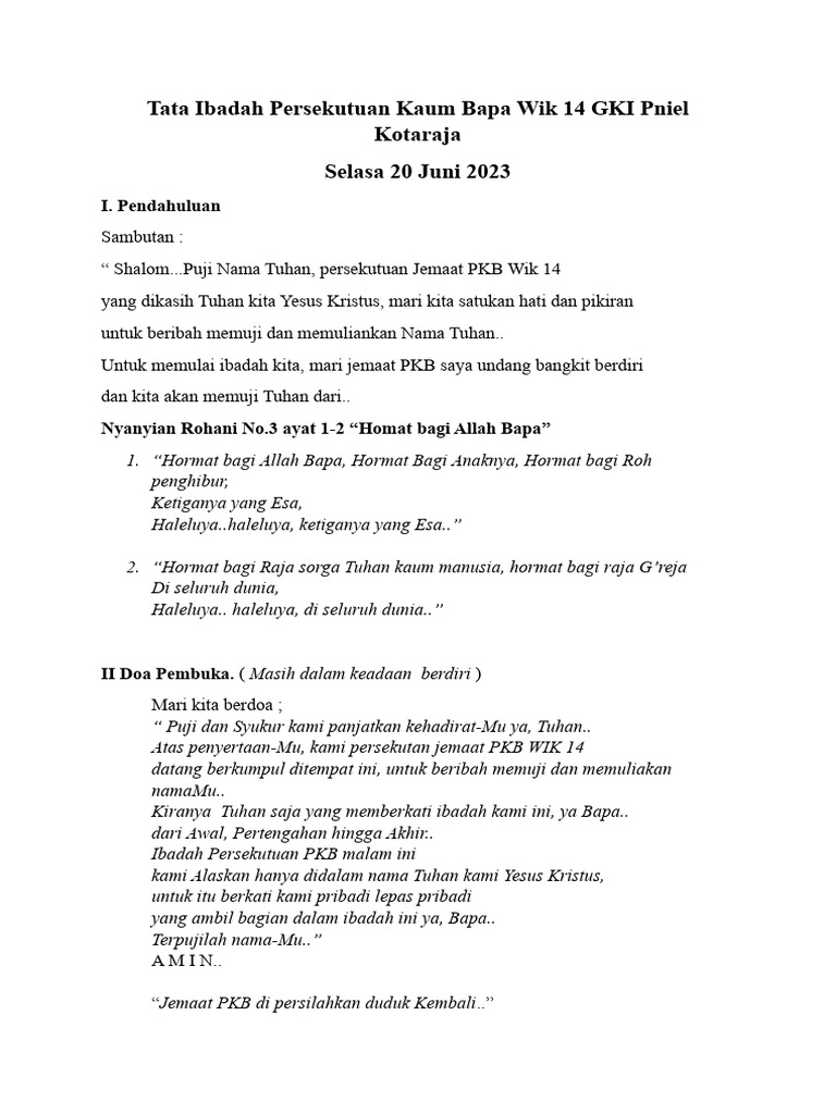 Liturgi Ibadah PKB-1 | PDF