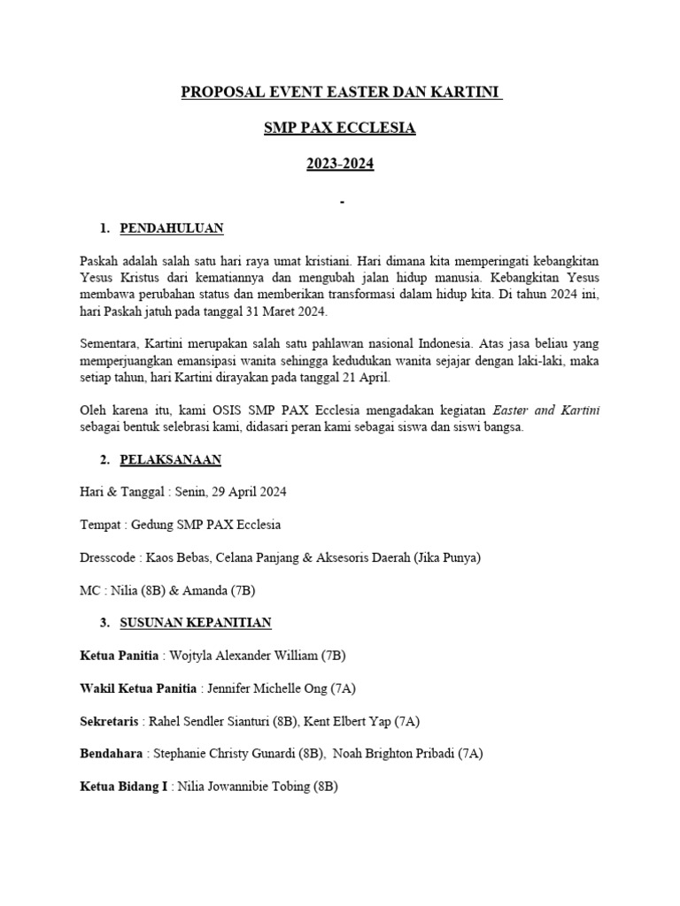 Proposal Event Paskah dan Kartini 2024 | PDF