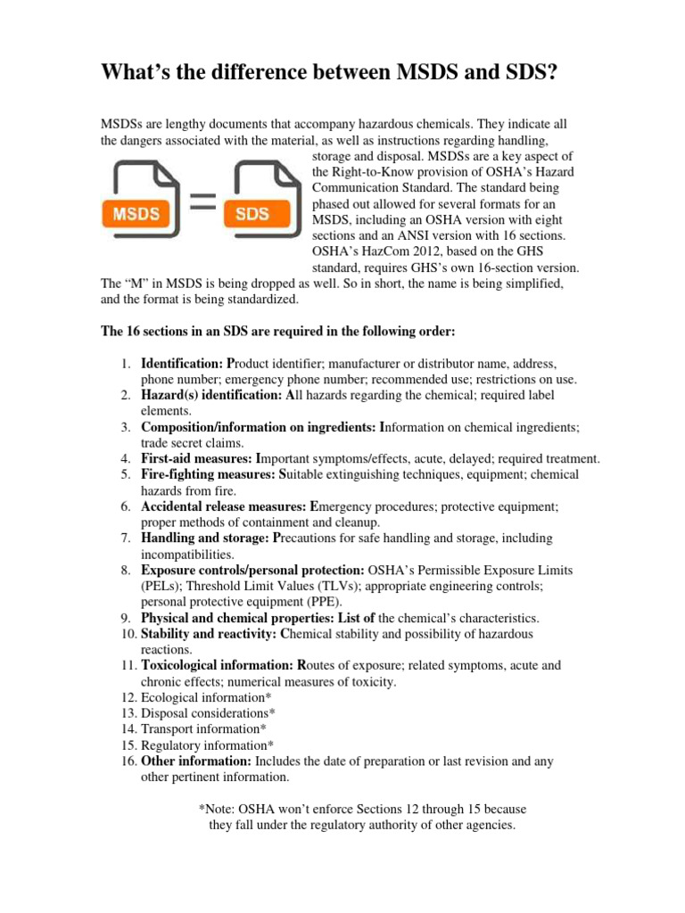 MSDS = SDS | PDF | Occupational Safety And Health | Safety