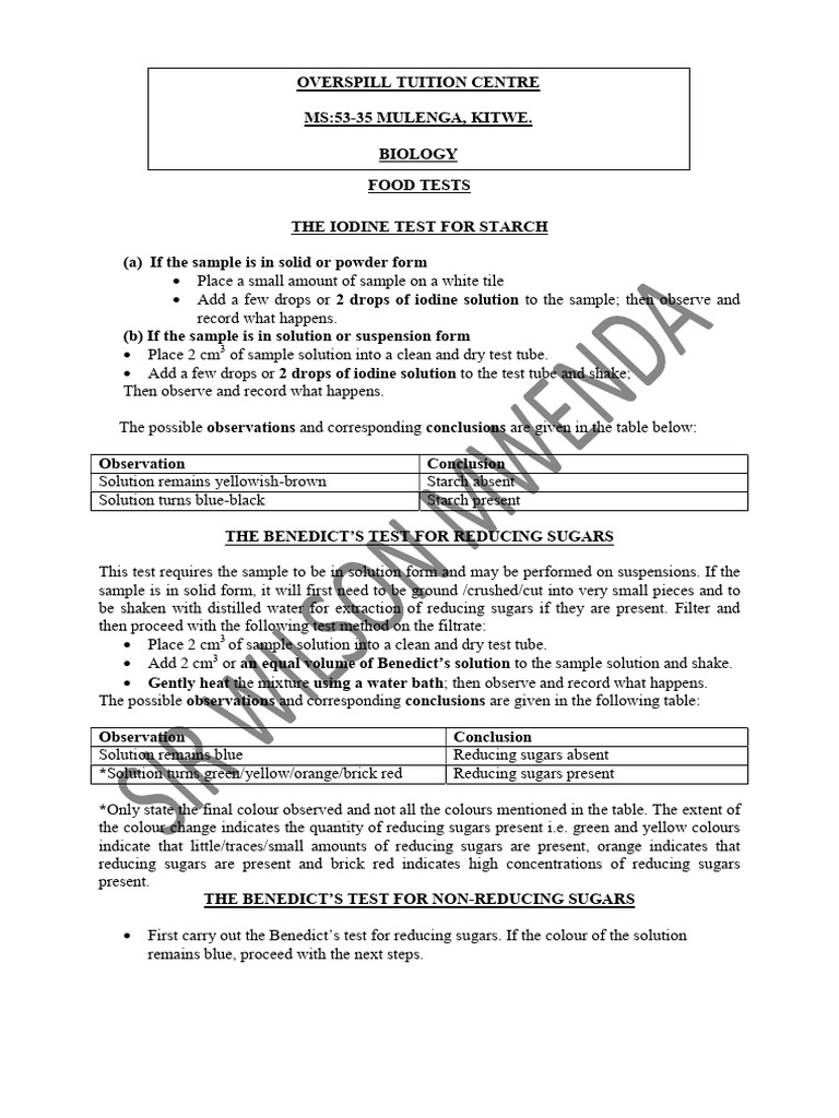 FOOD TESTS-BIOLOGY | PDF | Chemistry | Chemical Substances