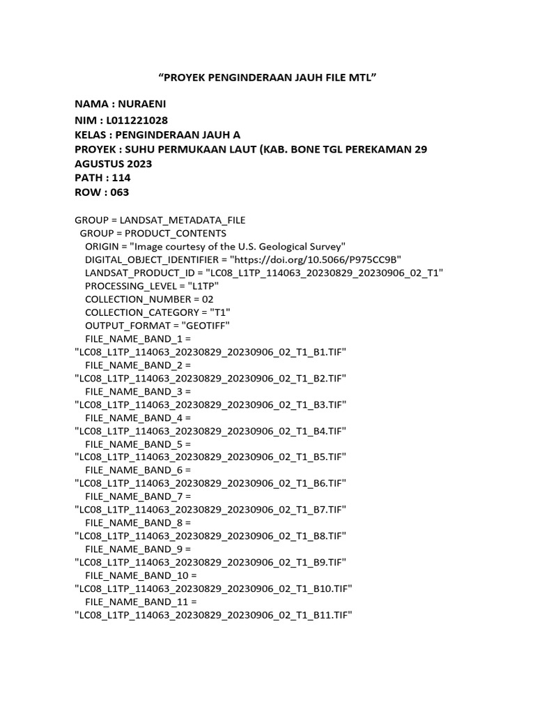 Nuraeni - Proyek Penginderaan Jauh File MTL | PDF | Geophysics | Data