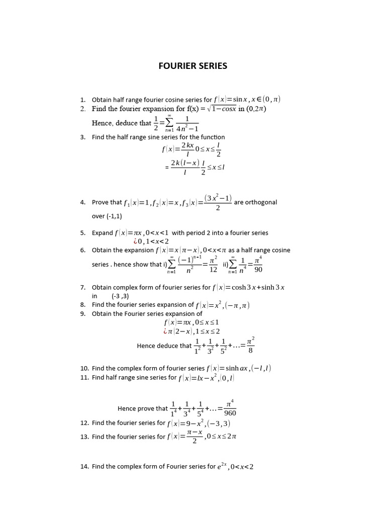 Fourier Series Problems and Solutions | PDF | Fourier Series ...