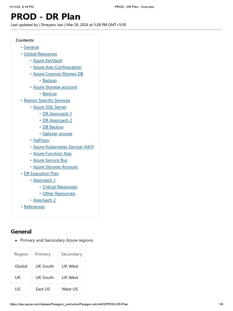 PROD - DR Plan - Overview | PDF | Backup | Replication (Computing)