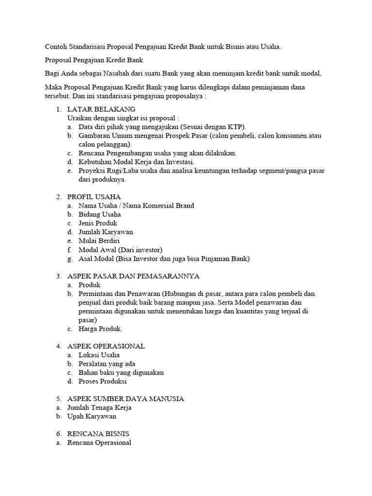 Abi MK MLK Template Contoh Proposal Pengajuan Kredit Bank Doc2 | PDF