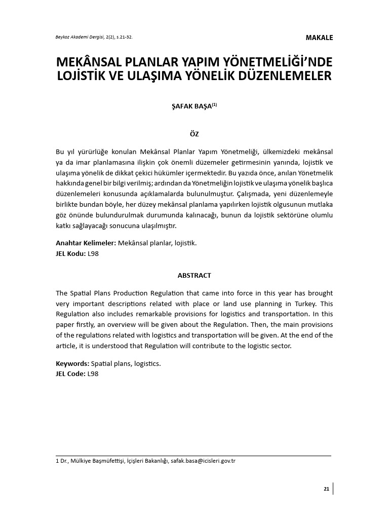 Mek - Nsal Planlar Yapim y - Netmel - Nde Loj - ST - K Ve Ula - Ima y - Nel - K D - Zenlemeler ...
