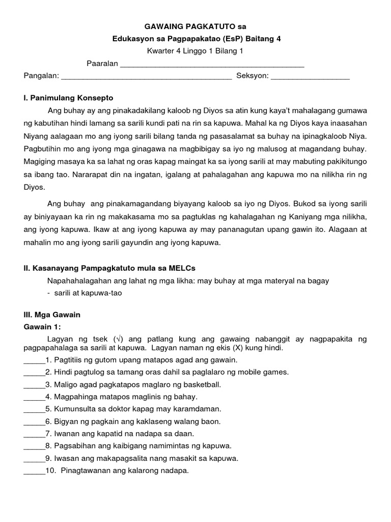 EsP 4 Q4 WK 1 LAS 1 | PDF