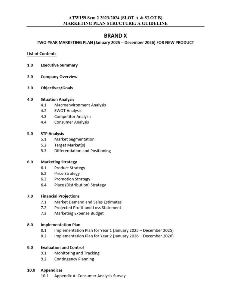 Atw159 Marketing Plan Structure - s2 20232024 | PDF | Business ...