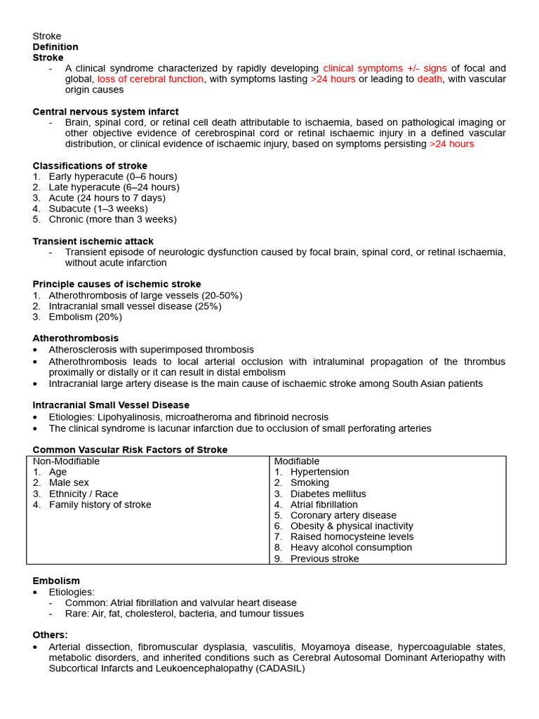 Notes Stroke | PDF | Stroke | Ischemia