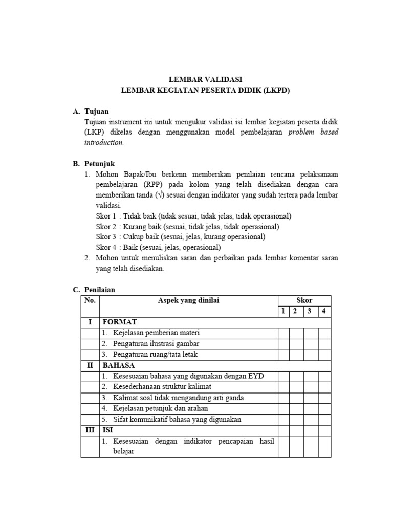Lembar Validasi LKPD | PDF