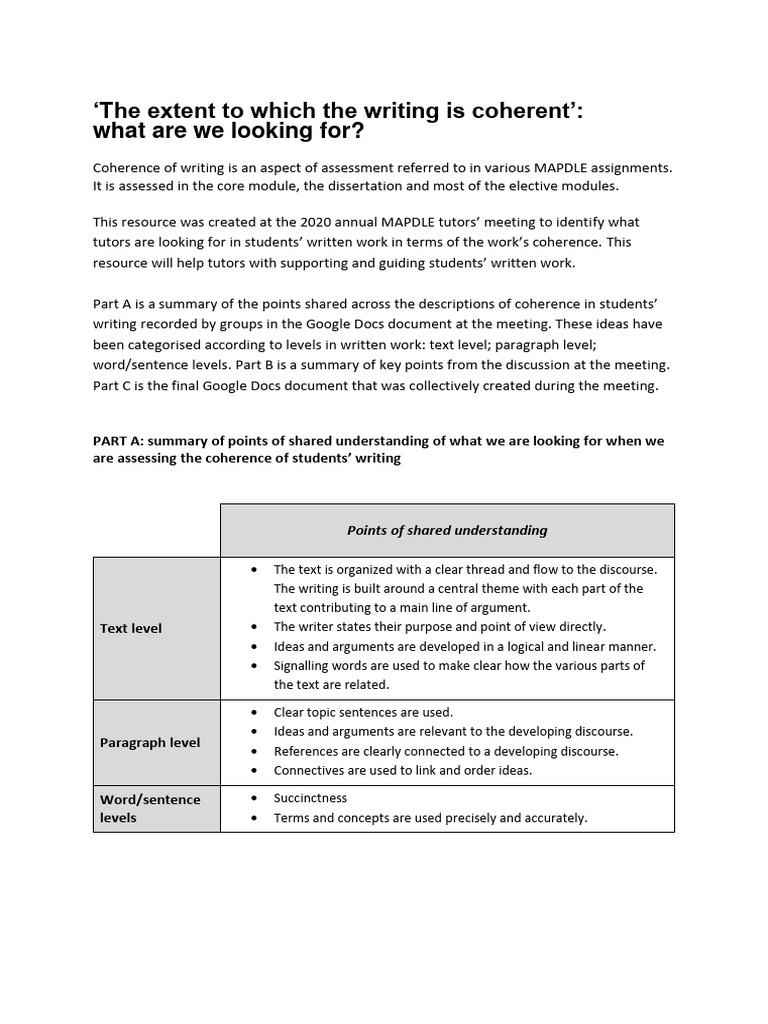 Coherence in Writing - What Are We Looking For | PDF | Argument | Cognition