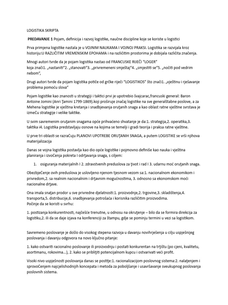 Logistika Nova Skripta | PDF