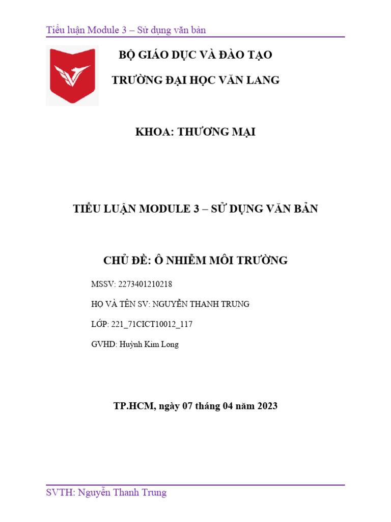 2273401210218-Nguyen Thanh Trung-O Nhiem Moi Truong | PDF