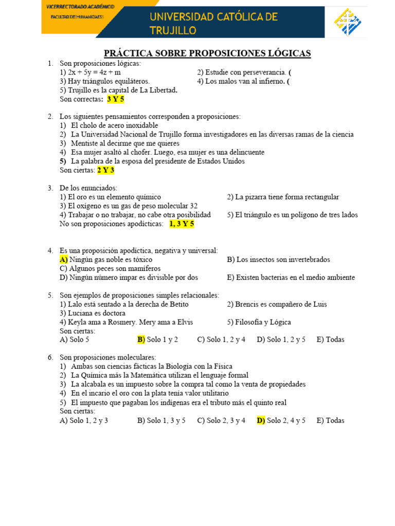 Práctica Sobre Proposiciones Lógicas - Grupo 06 | PDF | Proposición