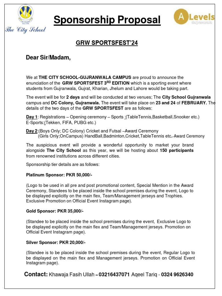 GRW Sportsfest 2024 Sponsorship | PDF