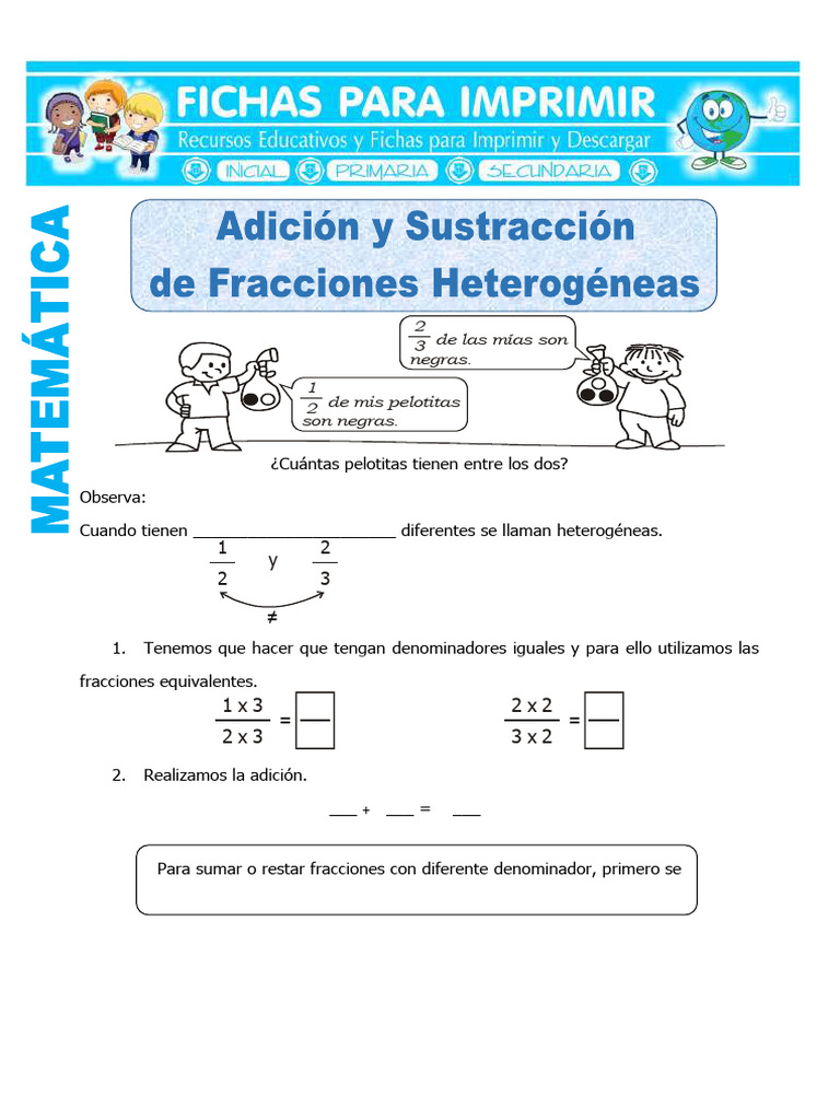 Adicion y Sustraccion de Fracciones Heterogeneas | PDF