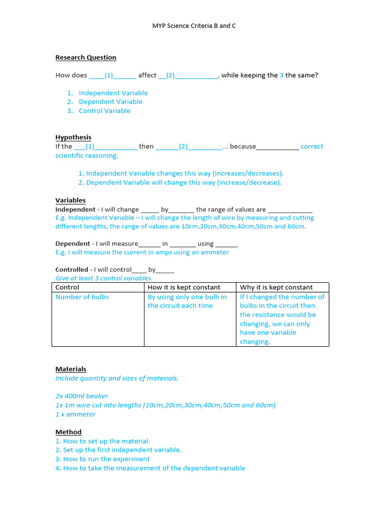 Writing Guide Crit B and C | PDF | Experiment | Temperature