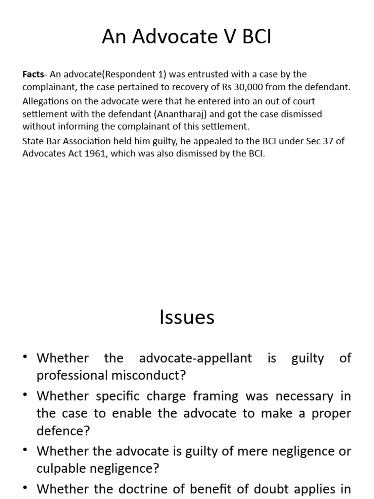An Advocate V BCI Case Study | PDF | Negligence | Advocate