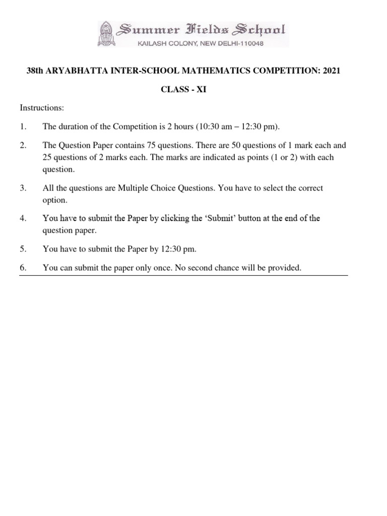 38th Aryabhatta Math Competition 2021 | PDF | Triangle | Elementary ...