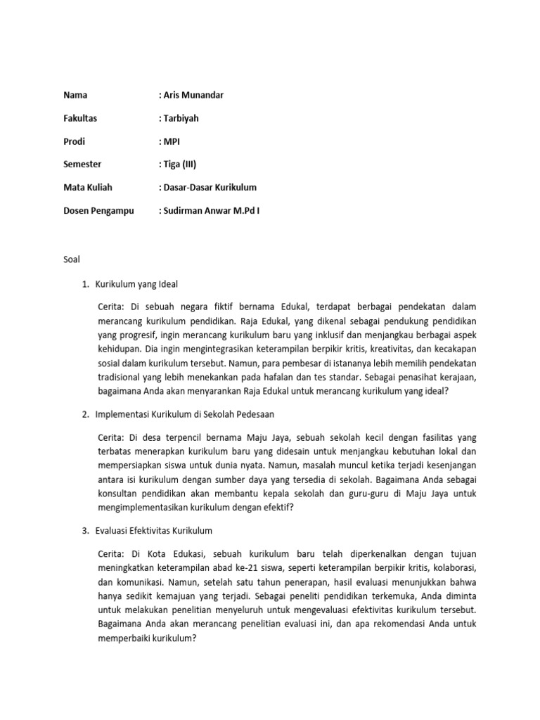 Tugas Dasar Kurikulum Aris Sem3 | PDF | Karier & Perkembangan | Ilmu Sosial