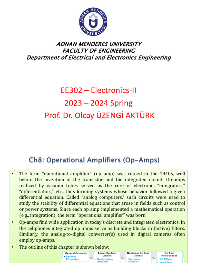 EE302 - Electronics-II 2023 - 2024 Spring Prof. Dr. Olcay ÜZENGİ AKTÜRK | PDF | Operational ...