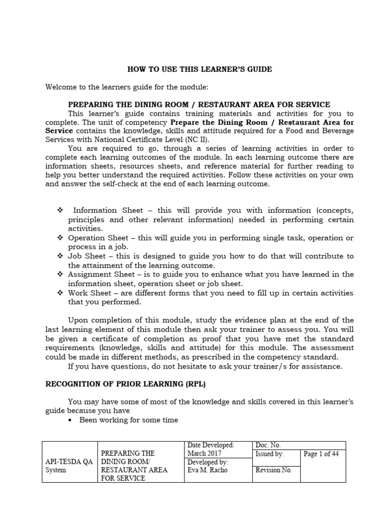 Prepare the Dining Room Restaurant Area for Service | PDF | Tableware ...