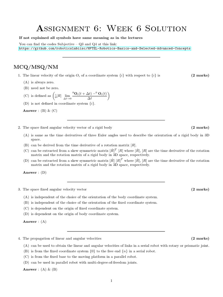 Assignment 6 | PDF | Rotation | Matrix (Mathematics)