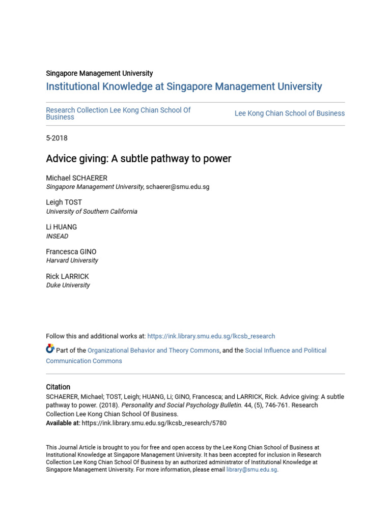 Advice giving_ A subtle pathway to power | PDF | Power (Social And ...