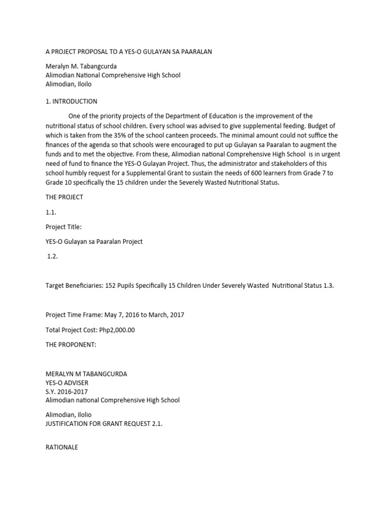 A PROJECT PROPOSAL Gulayan | PDF | Vegetables | Secondary School