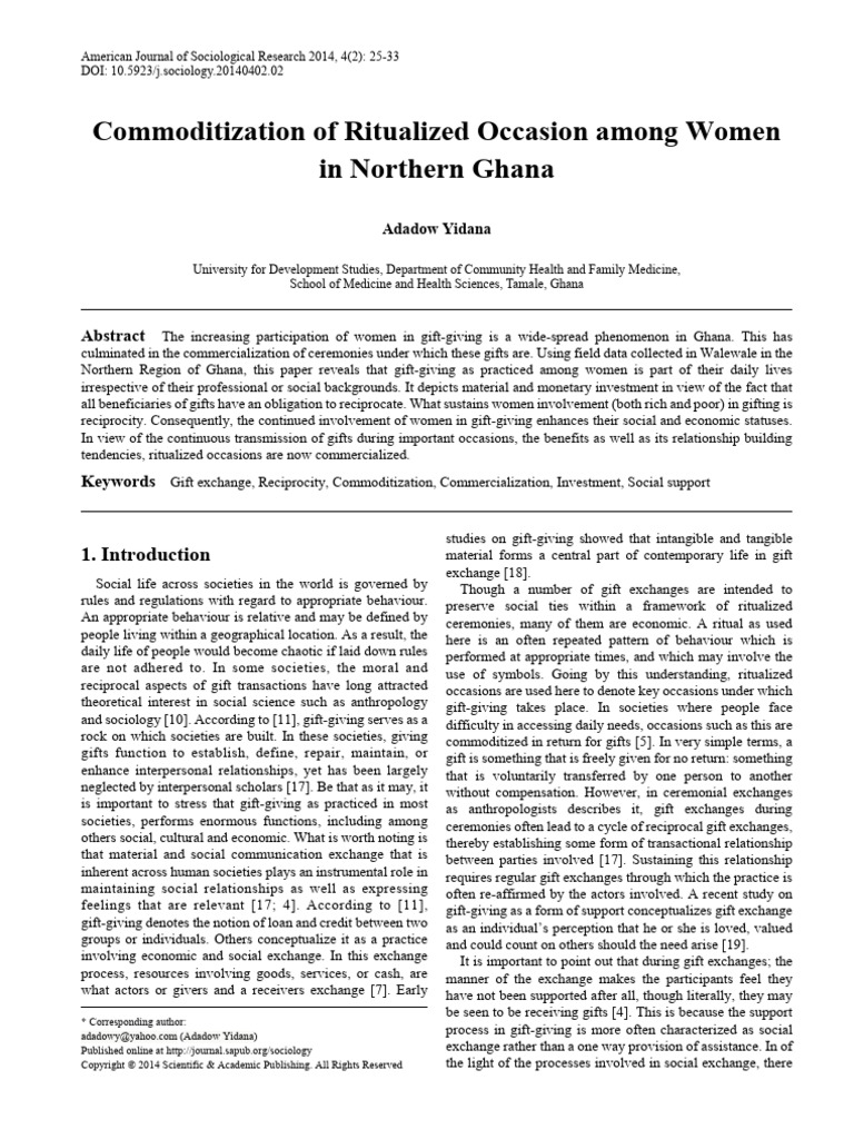 Commoditization of Ritualized Occasion Among Women | PDF | Gift ...