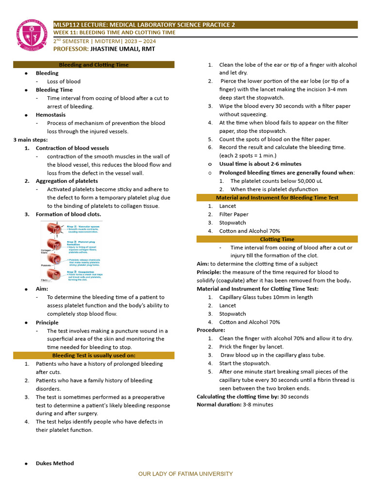 MLSP Bleeding and Clotting Time | PDF | Bleeding | Platelet