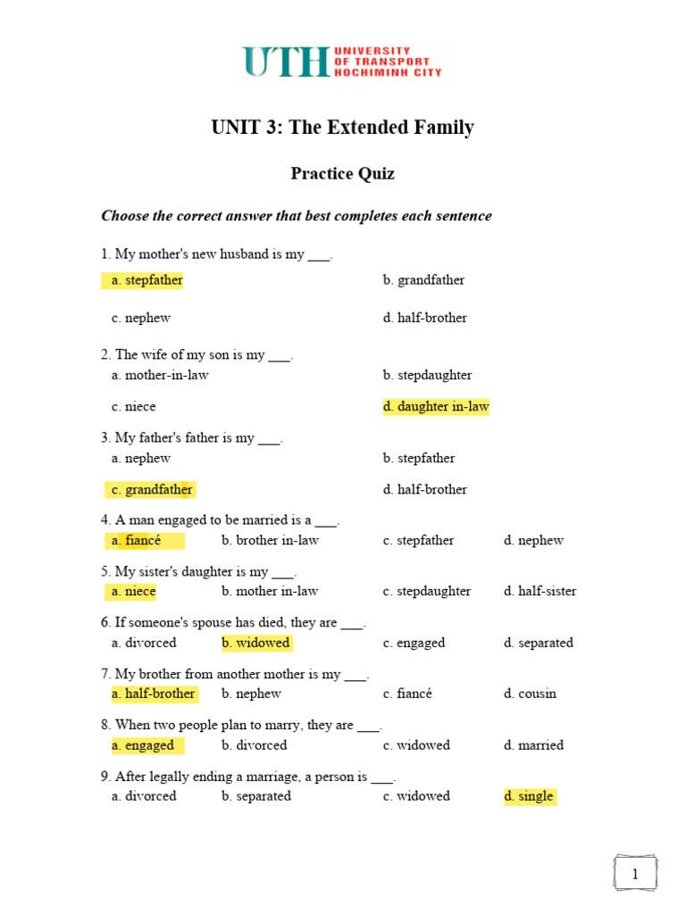 B2.2 - Unit 3 - Practice Quiz Bai Lam | Download Free PDF | Marriage | Marriage, Unions And ...